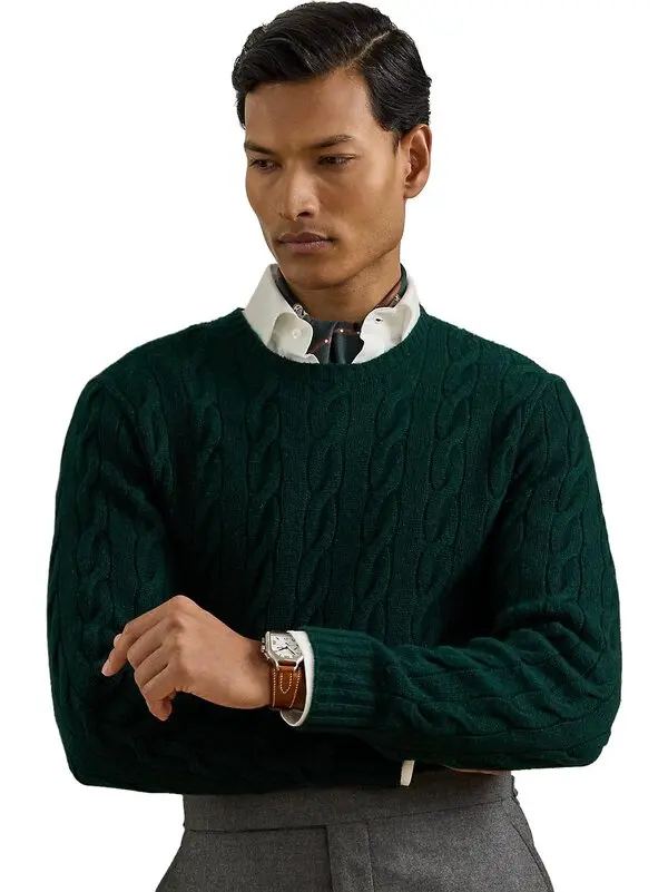 Ralph Lauren Cable-knit Cashmere Crewneck Sweater - Moss Agate