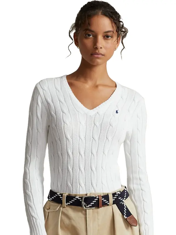 Ralph Lauren Cable-knit Cotton V-neck Sweater - Polo Black/white