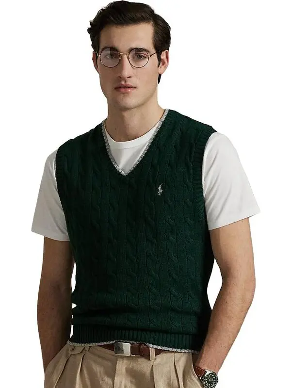 Ralph Lauren Cable-knit Cotton Sweater Vest - College Green Combo
