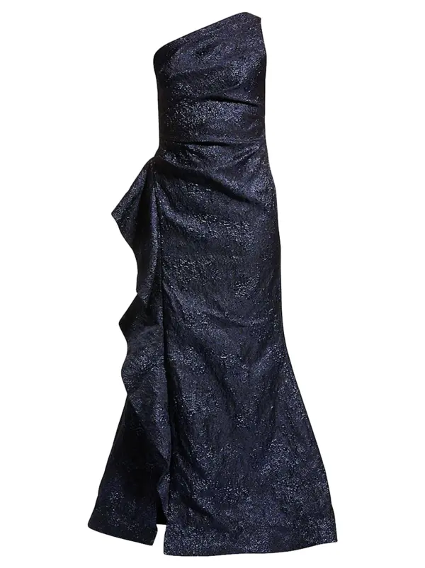 Rickie Freeman For Teri Jon One-shoulder Jacquard Gown - Black / Blue