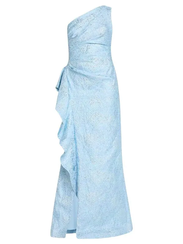 Rickie Freeman For Teri Jon One-shoulder Jacquard Gown - Pow Blue