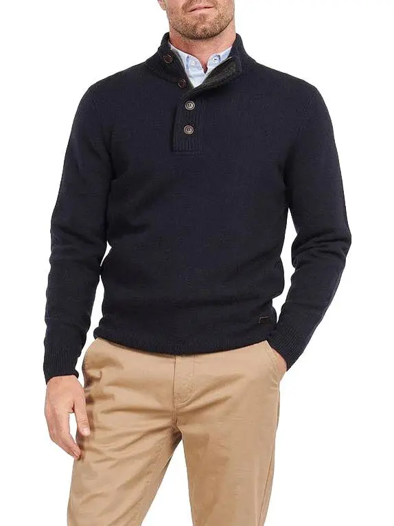 Barbour Patch Wool Quarter Zip Pullover - Navy