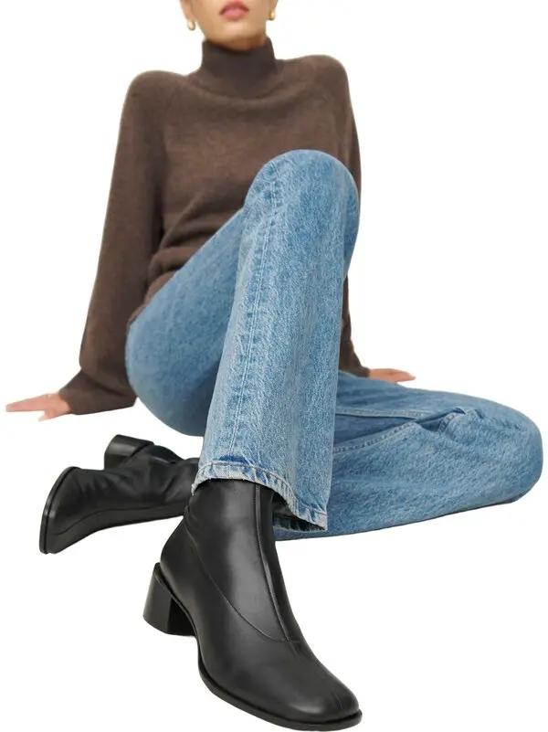 REFORMATION Louie Stretch Bootie - Black Leather