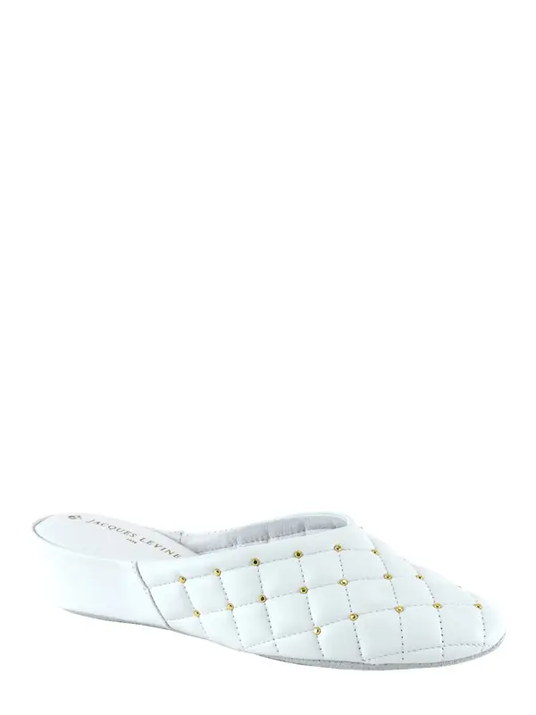 JACQUES LEVINE Quilted Leather Slippers - White