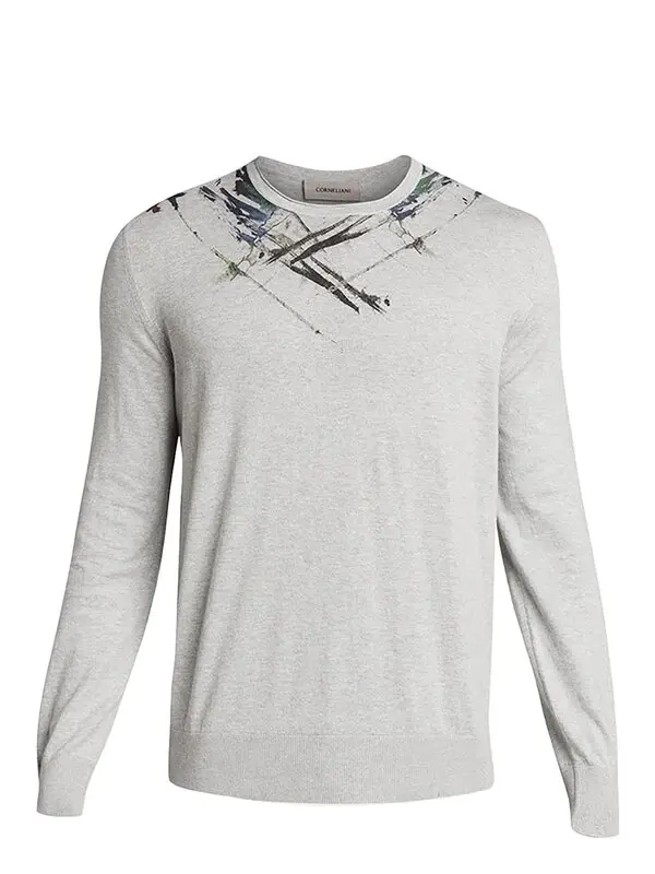 Corneliani Crew Neck Sweater With Paint Detail - Grey