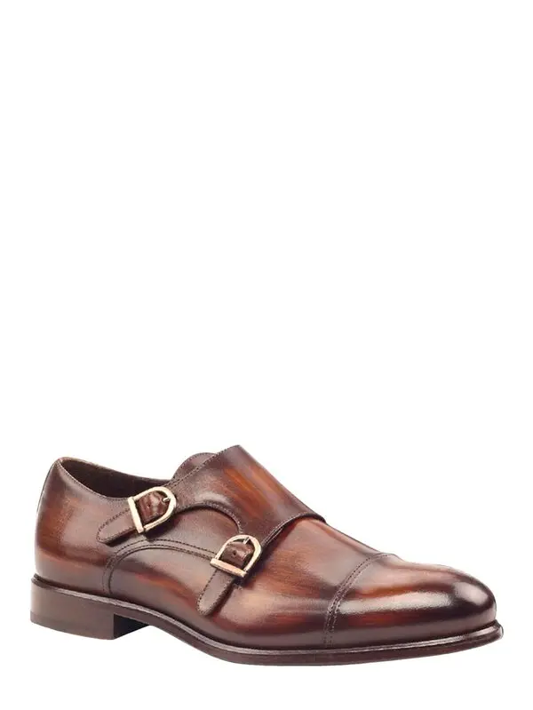 Ike Behar Regal Patina Leather Double-monk Loafers - Brown