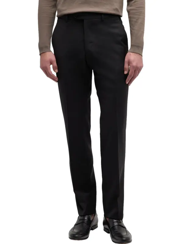 Emporio Armani Flat-front Wool Trousers - Black