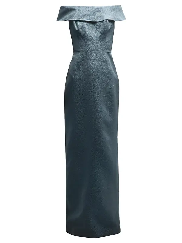 Rickie Freeman For Teri Jon Off-shoulder Metallic Gown - Blue