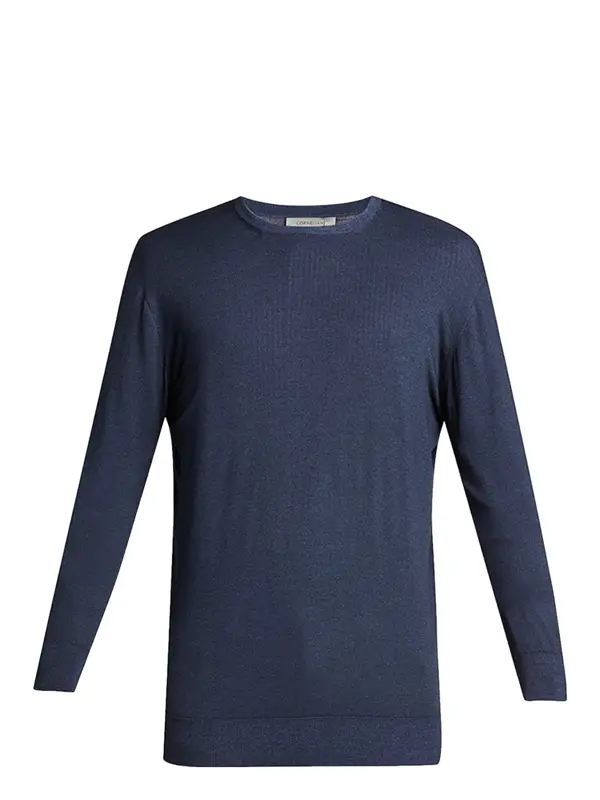 Corneliani Garment-washed Wool Crew Sweater - Navy