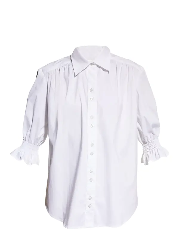 Finley Sirena Smocked-sleeve Poplin Top - White