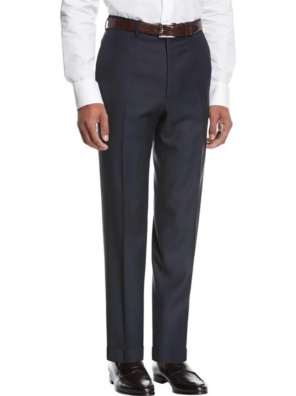Brioni Wool Flat-front Trousers - Navy