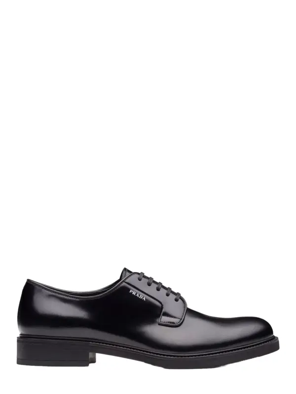 Prada Brushed-leather Derby Shoes - Black
