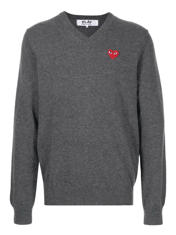 Play Comme Des Garcon V-neck Knitted Jumper - Grey