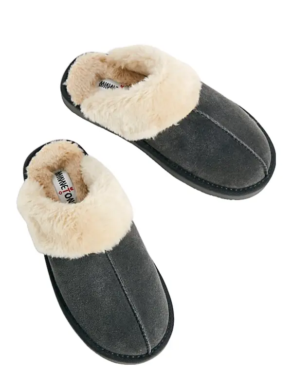 Minnetonka Chesney Suede Slippers - Anthracite
