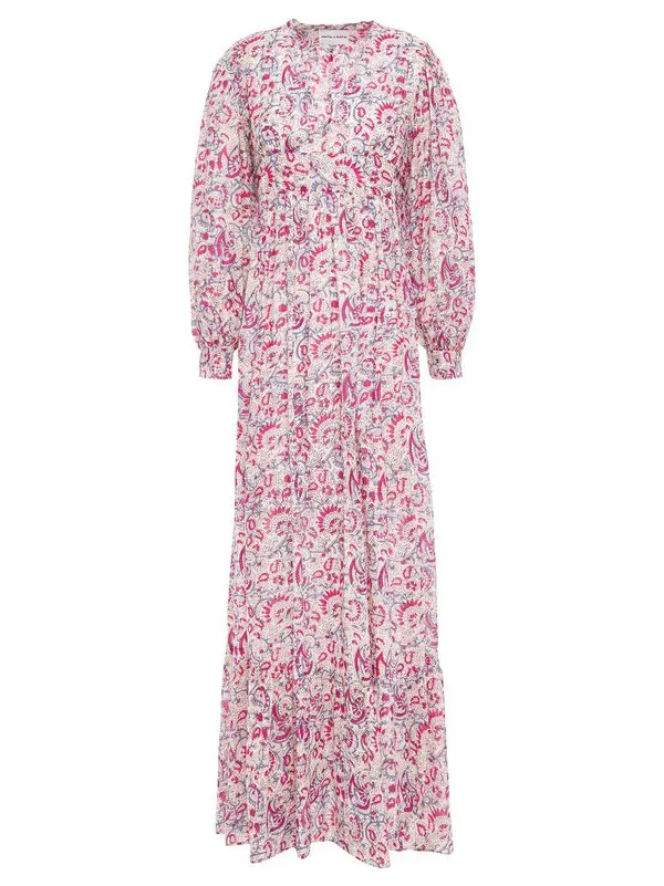 Antik Batik Cherie Gathered Printed Cotton Maxi Dress - Beige