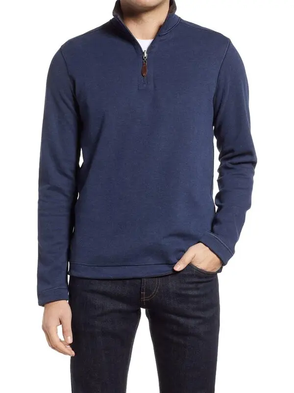 Johnston & Murphy Reversible Quarter Zip Pullover - Navy/ Brown