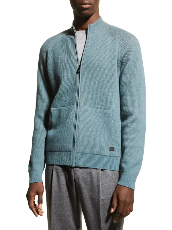 Corneliani Ribbed Full-zip Sweater - Mint