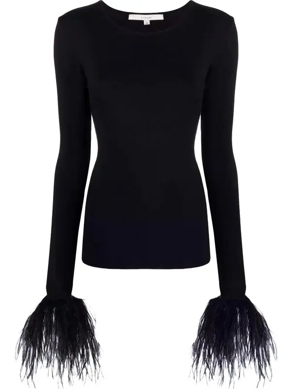 MANURI Elektra Feather-trim Stretch Blouse - Black