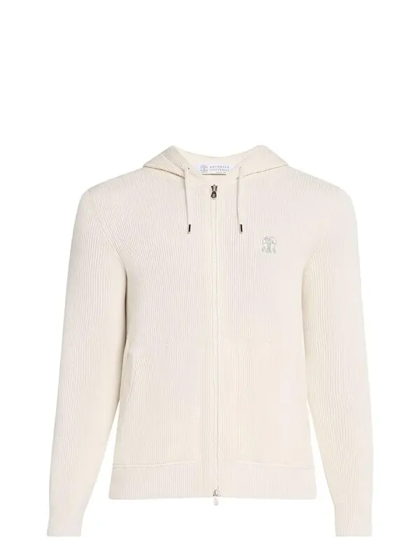 Brunello Cucinelli Ribbed Full-zip Hoodie - English White