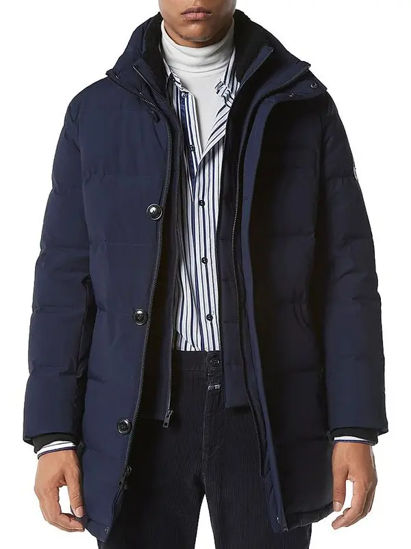 Andrew Marc Shelton Regular Fit Quilted Down Parka With Shearling Trim - Ink