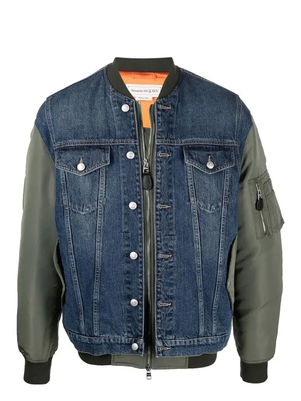 Alexander McQueen Denim Panelled Bomber Jacket - Blue