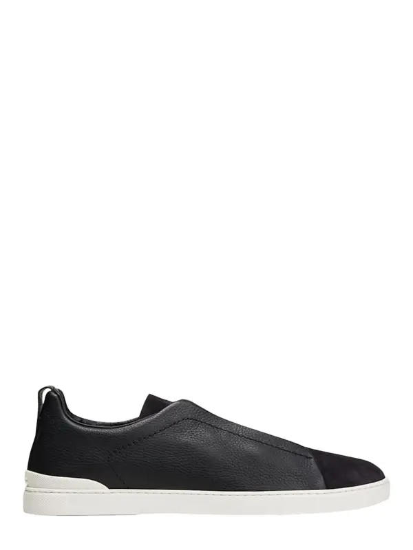 Zegna Triple Stitch Leather And Suede Sneakers - Navy