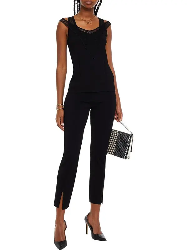 Roberto Cavalli Crochet-trimmed Stretch-knit Top - Black