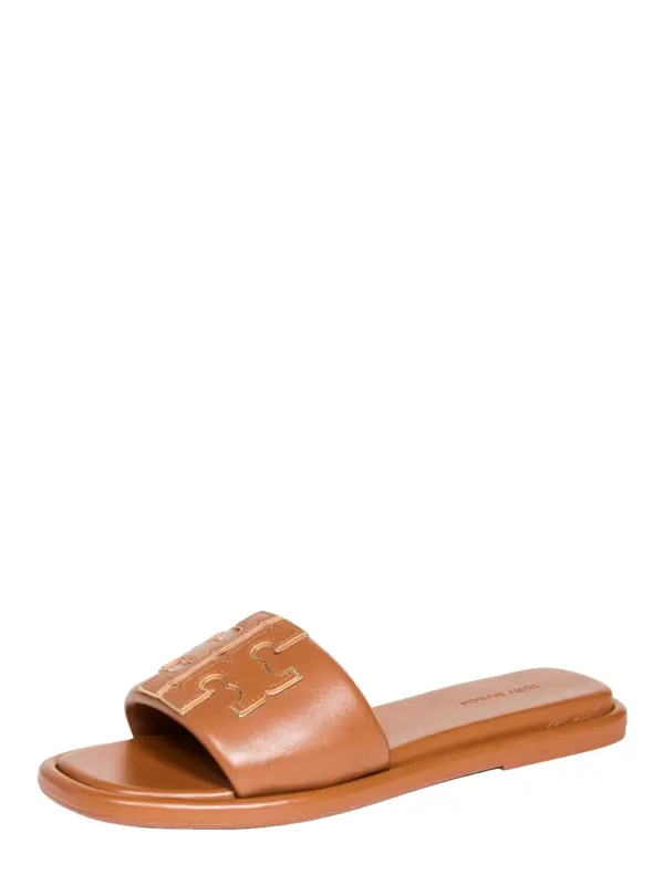 Tory Burch Double T Sport Slides - Bourbon Miele/gold