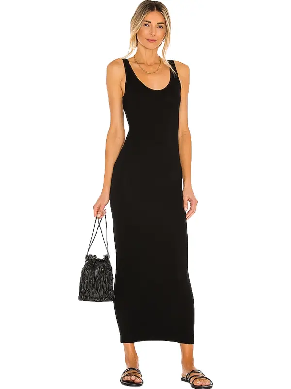 Enza Costa Silk Rib Ankle Length Tank Dress - Black