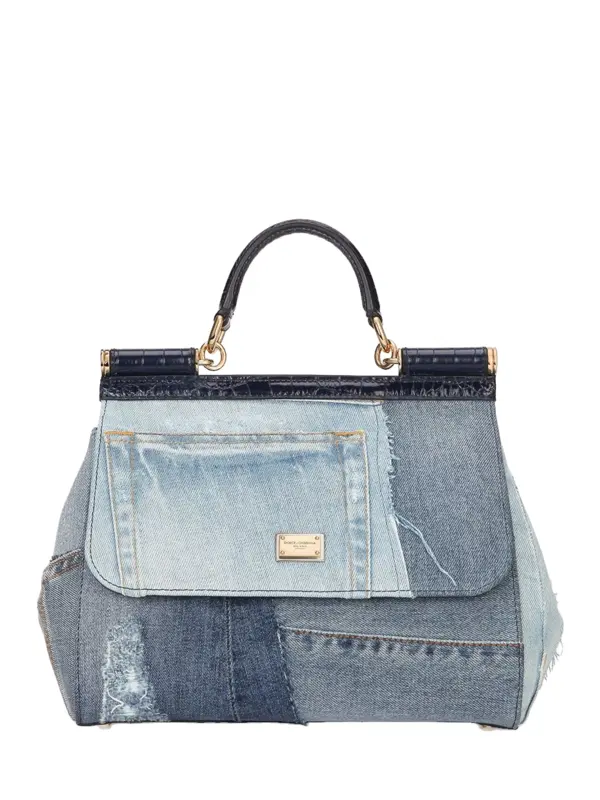 Dolce & Gabbana Sicily Patchwork Denim Shoulder Bag - Blue