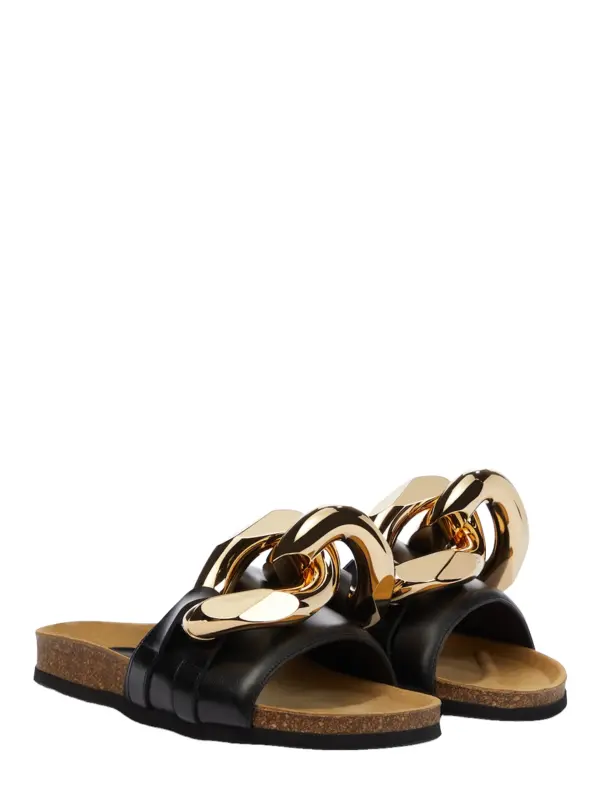 JW Anderson Embellished Leather Slides - Black