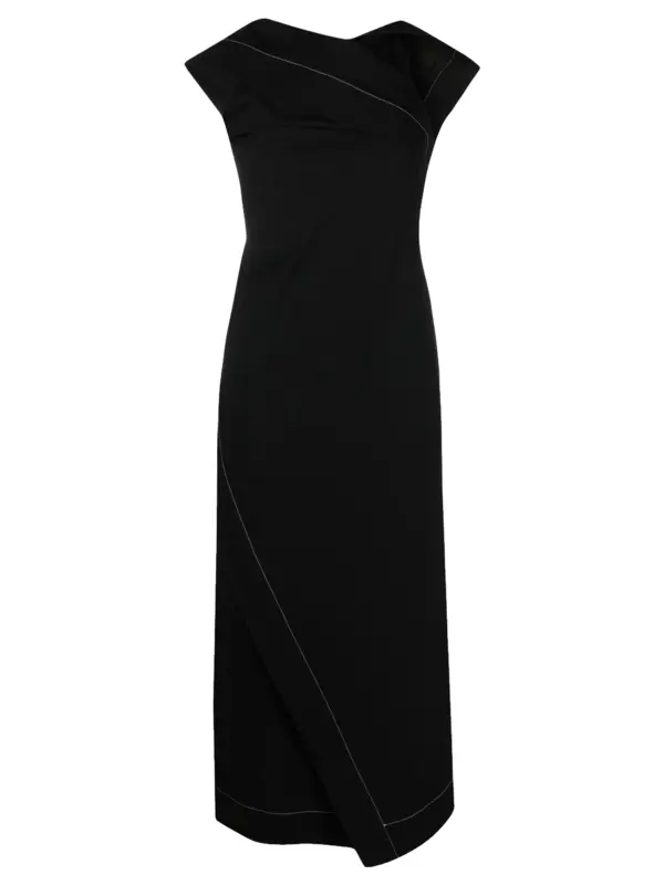 JIL SANDER Contrast Stitching Draped Dress - Black