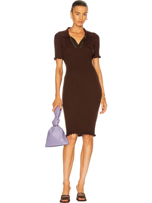 Bottega Veneta Wool Ribbed Knit Dress - Ebony