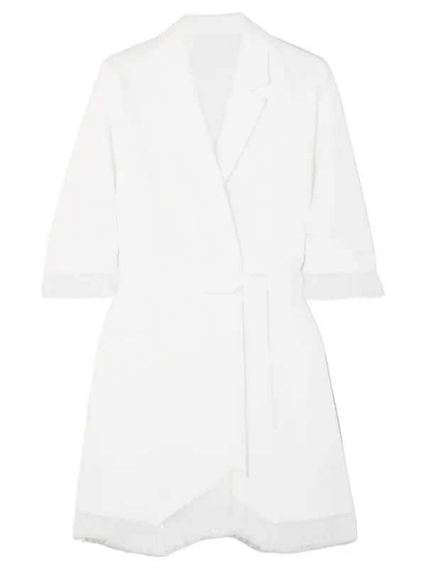 Rime Arodaky Jax Belted Lace-trimmed Crepe Mini Dress - White