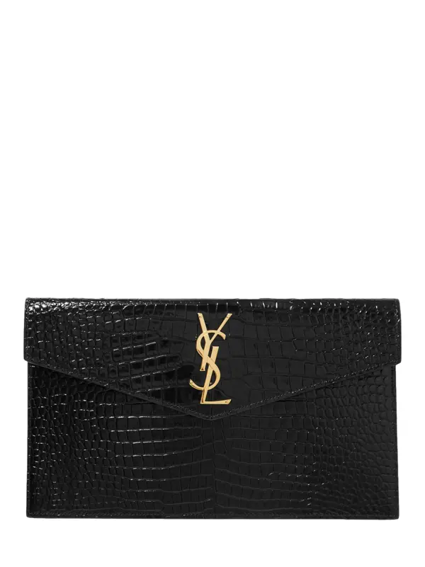 Saint Laurent Uptown Croc-effect Leather Pouch - Black