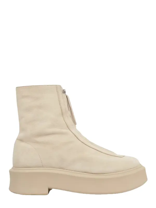 THE ROW Textured-nubuck Platform Ankle Boots - Neutrals
