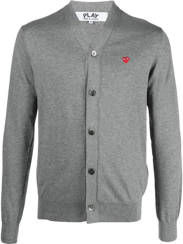 Play Comme Des Garcon Logo-embroidered Buttoned Cardigan - Grey