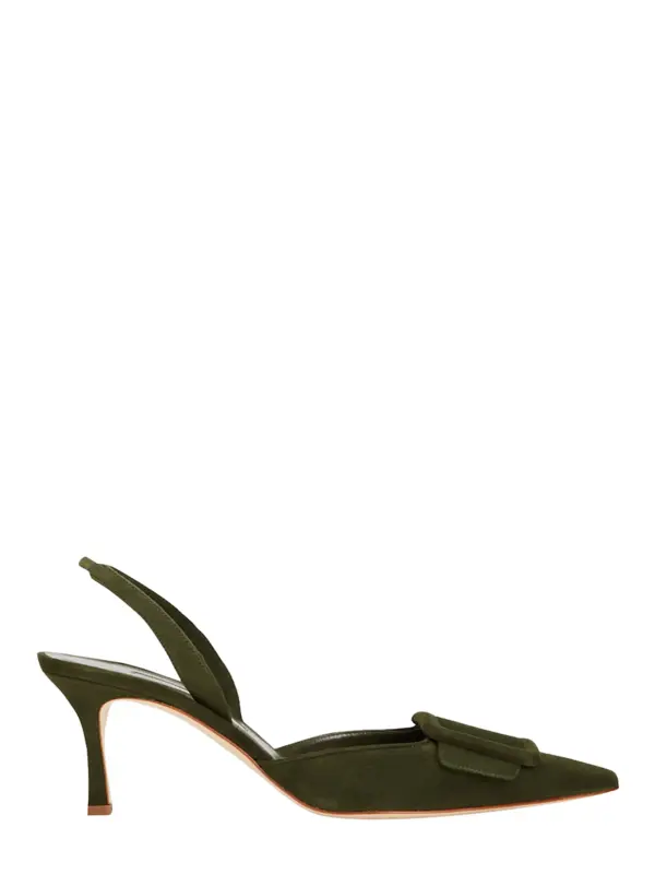 Manolo Blahnik Maysli Suede Slingback Pumps - Olive