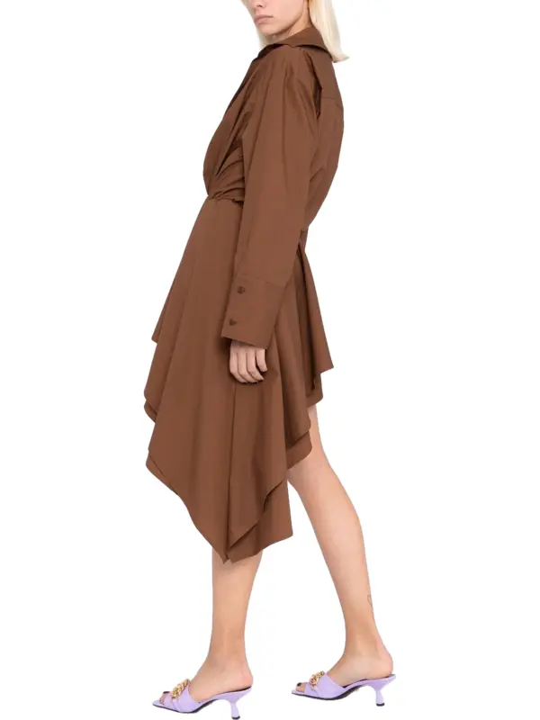 Attico Asymmetric Gathered Shirt Dress - Brown