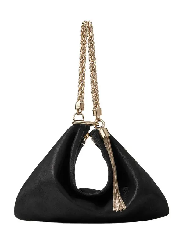 JIMMY CHOO Callie Shimmer Suede Shoulder Bag - Black