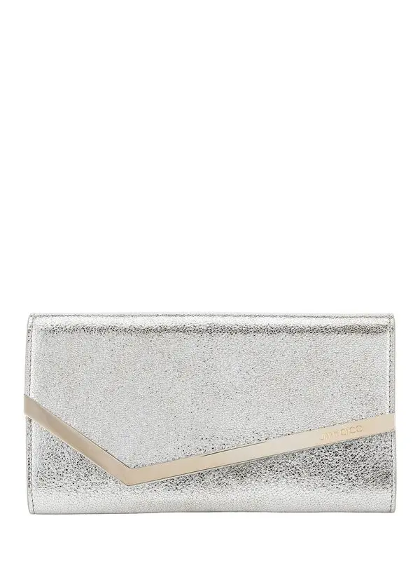 JIMMY CHOO Emmie Glitter Leather Clutch - Silver