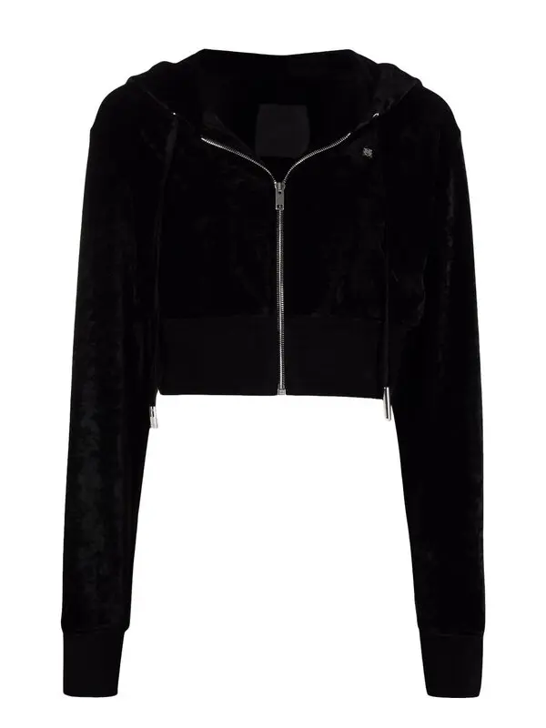 Givenchy Cropped Velvet Hoodie - Black