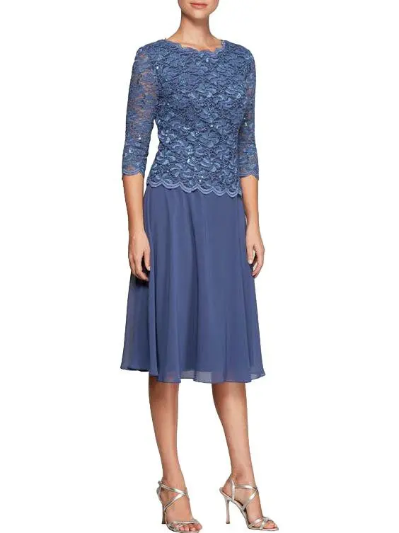 Alex Evenings Faux Two-piece Dress - Wedgewood