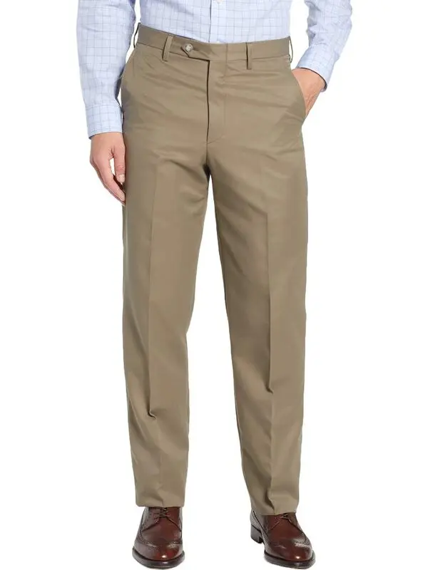 Berle Classic Fit Microfiber Performance Trousers - Green
