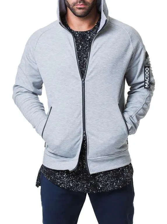 MACEOO Logo Zip Front Hoodie - Grey