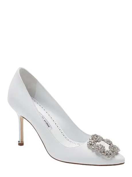 Manolo Blahnik Hangisi Crystal Buckle Pumps - White