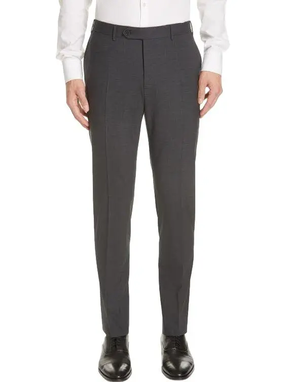 Canali Flat Front Classic Fit Stretch Wool Trousers - Charcoal