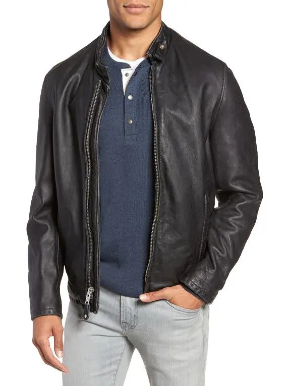 SCHOTT Café Racer Hand Vintaged Cowhide Leather Jacket - Black