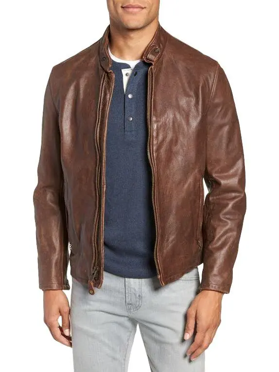 SCHOTT Café Racer Hand Vintaged Cowhide Leather Jacket - Brown
