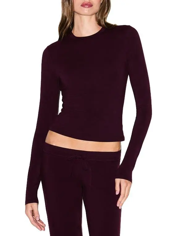 SKIMS Stretch Cotton Jersey Long Sleeve T-shirt - Currant